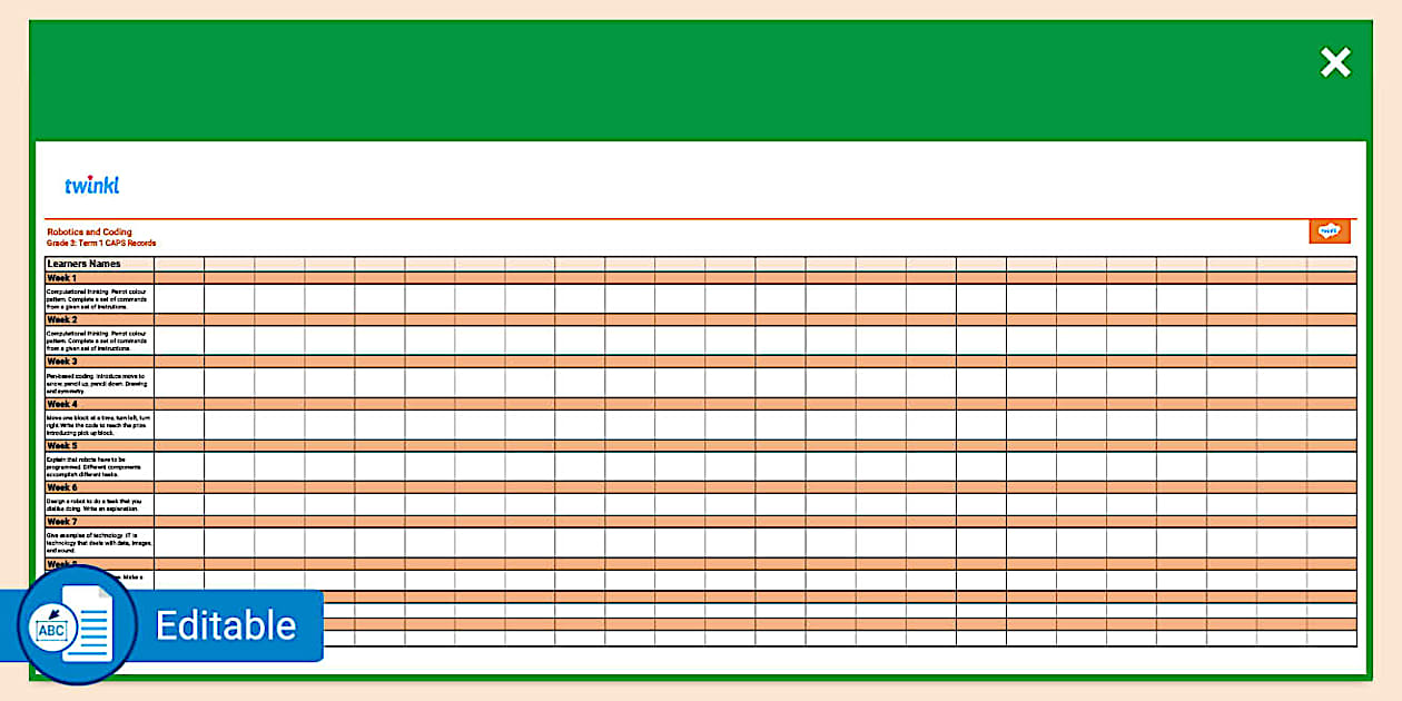 Week-by-week Assessment Records Grade 3 Term 1 - Twinkl