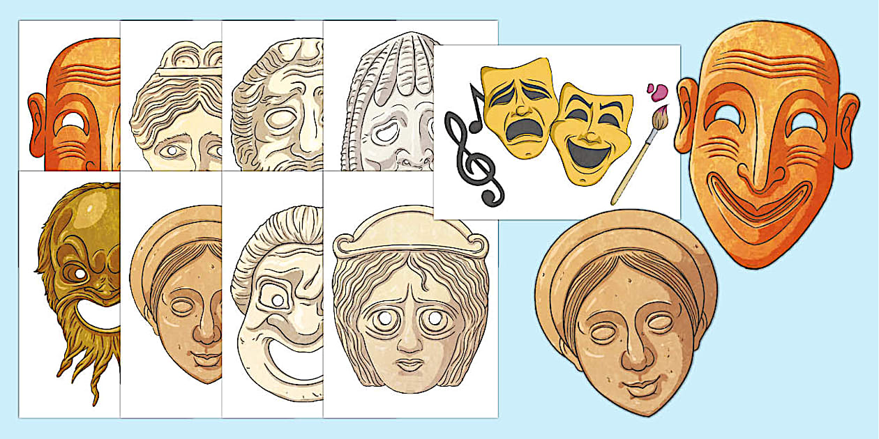 Drama Masks Display Cut-Outs (teacher made) - Twinkl