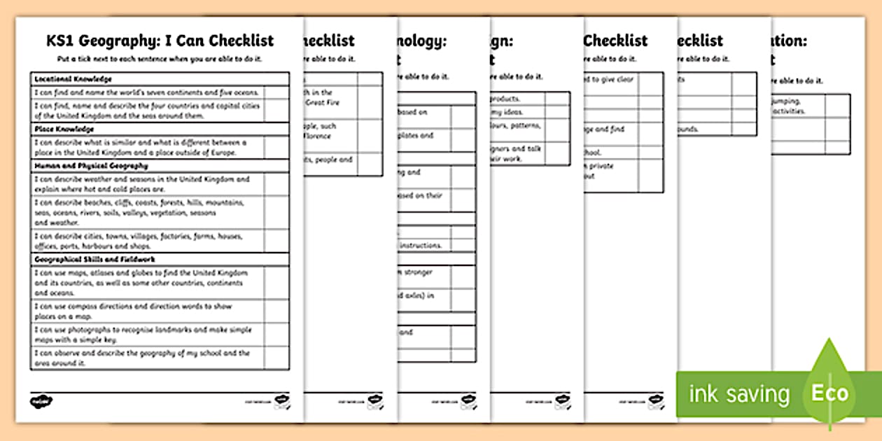 Editable KS1 Foundation Subjects I Can Statement Checklist