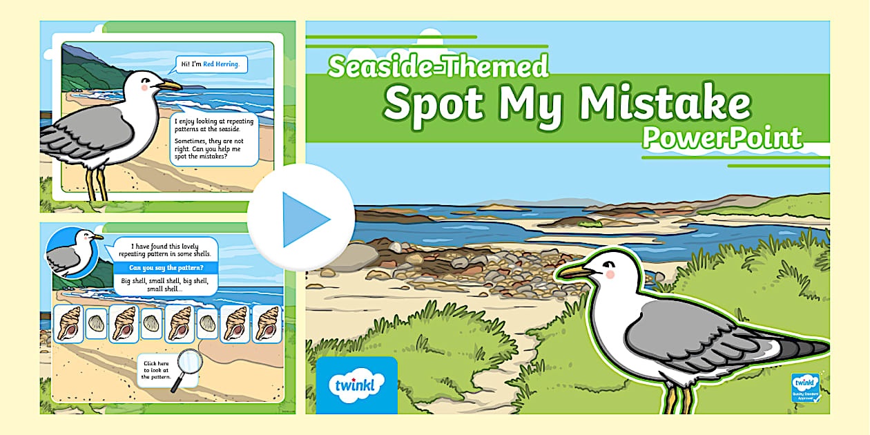 Seaside-Themed Spot My Mistake PowerPoint Repeating Pattern