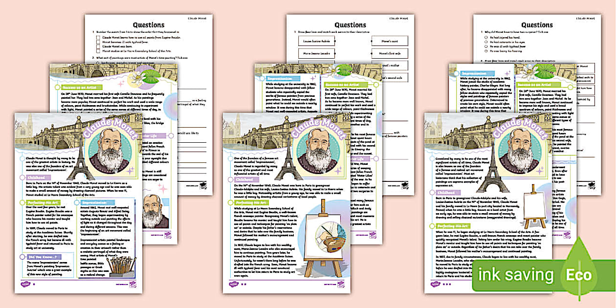 UKS2 Monet Differentiated Reading Comprehension Activity