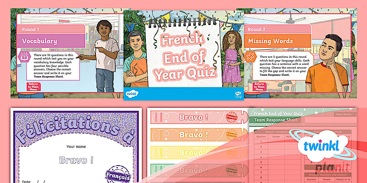 👉 French: End of Year 4 Quiz Pack