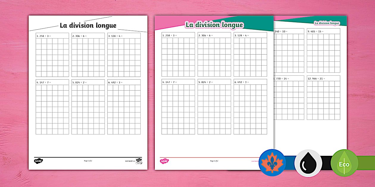 Division 2 and 3 Digit Numbers by 1 Digit Numbers French