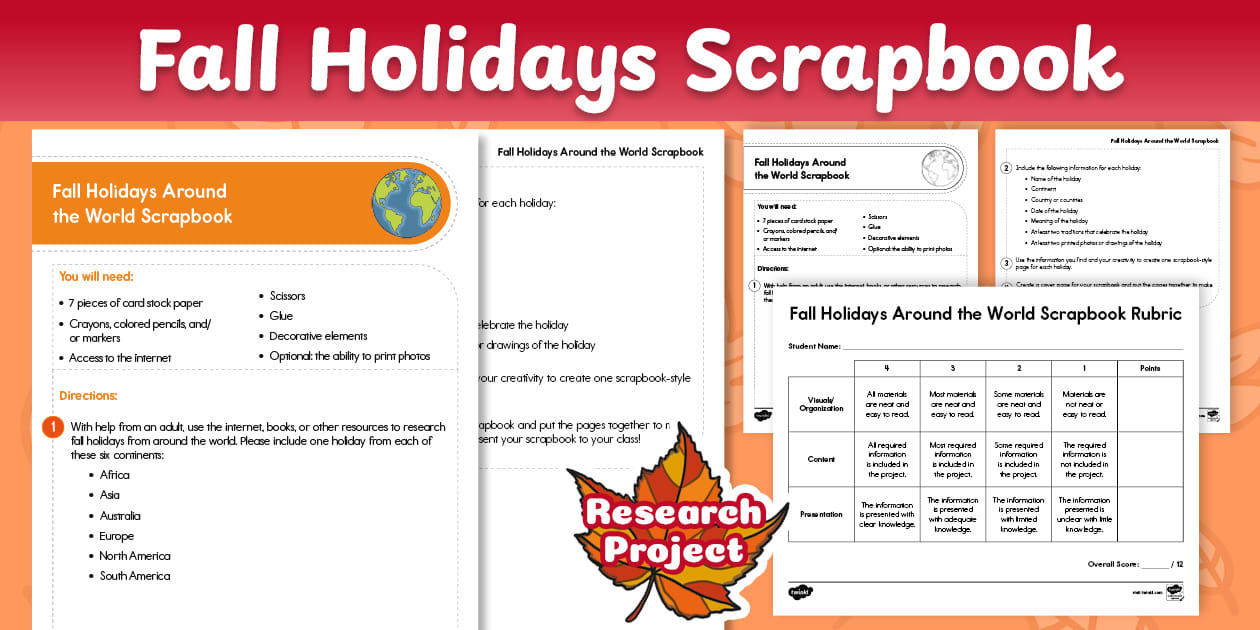 Fall Holidays Around the World Scrapbook Project and Rubric