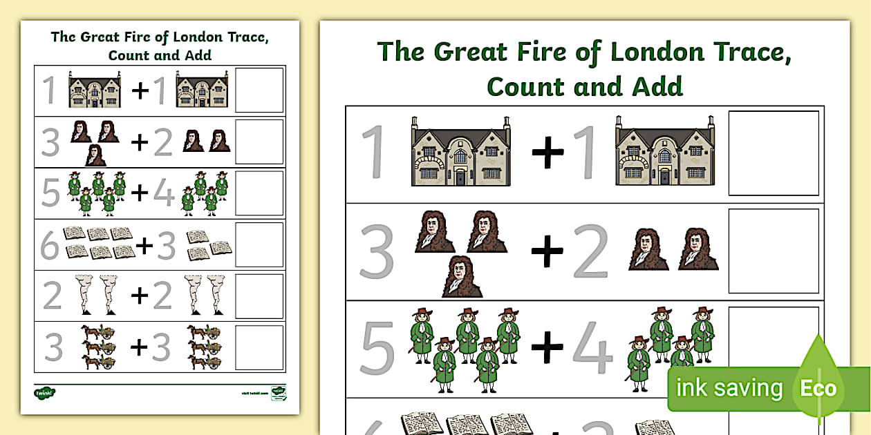 The Great Fire of London Trace Count and Add Worksheet / Worksheet ...