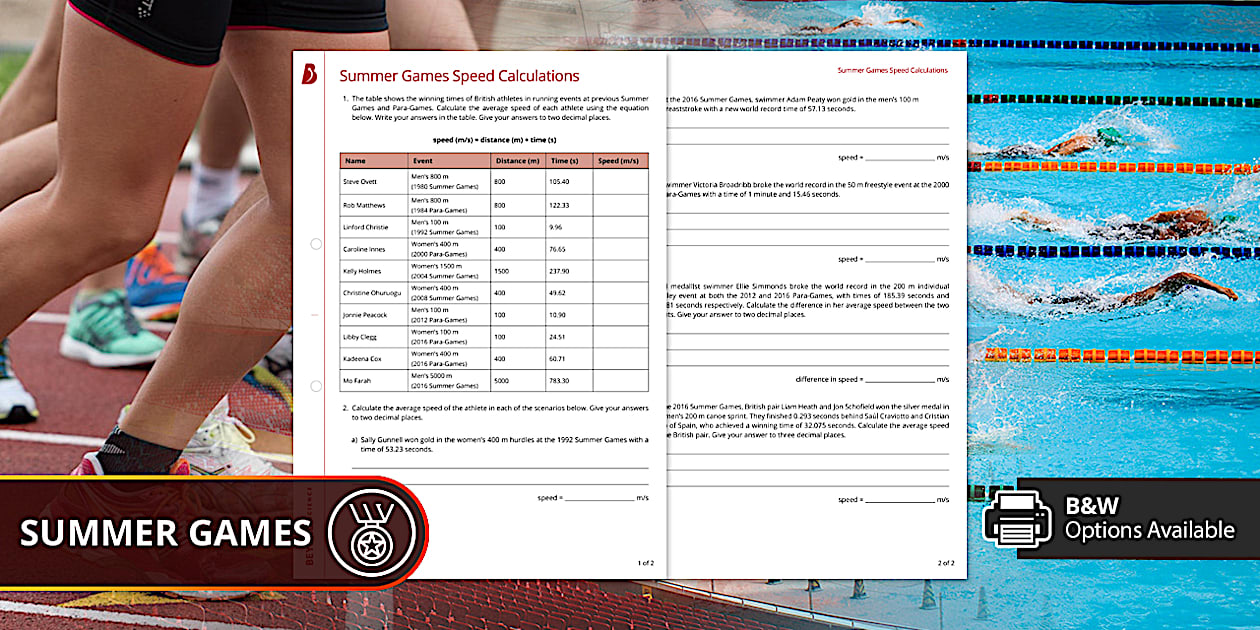 Summer Games Speed Calculations (teacher made) - Twinkl