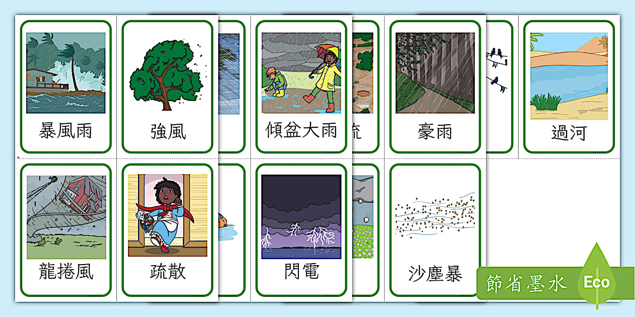 風雨單字配對卡 ｜ 繁體中文 (Teacher-Made)