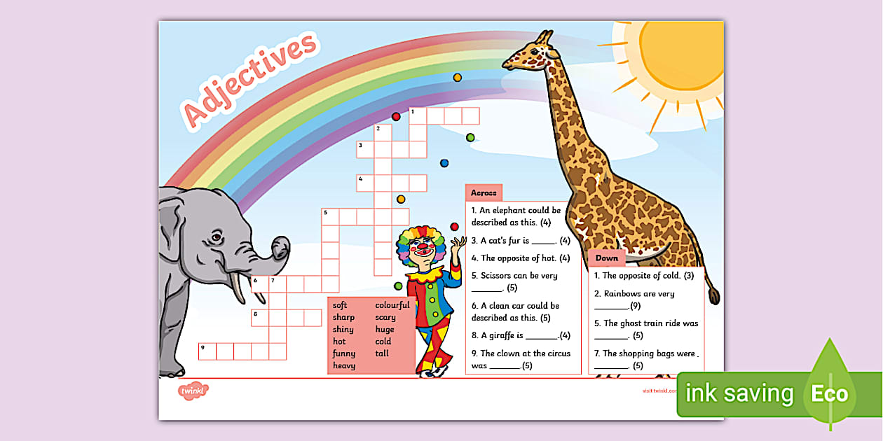 Adjectives Crossword - Twinkl - KS1