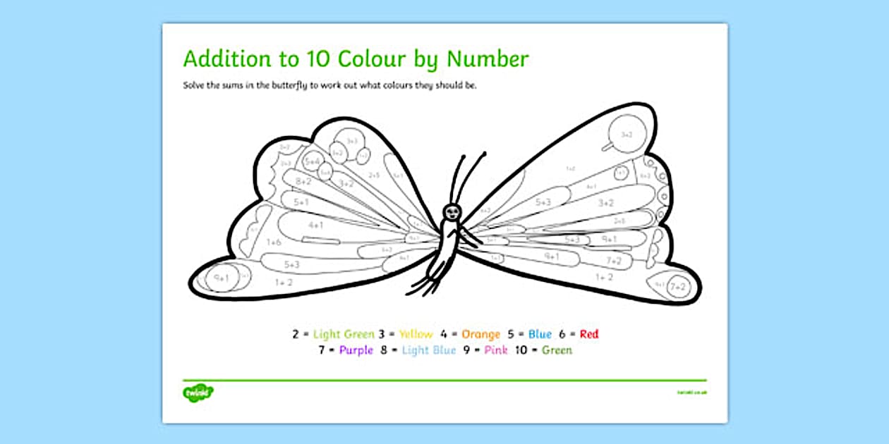 Butterfly Colour by Number Addition to 10 to Support Teaching on The Very