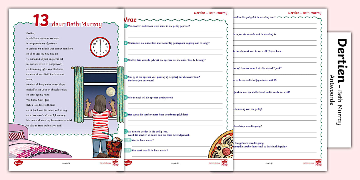 Graad 8 Poësie - Dertien deur Beth Murray Aktiwiteitskaart