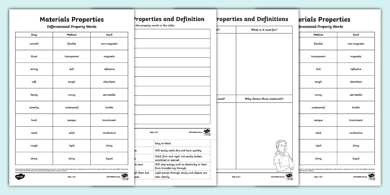 Material Properties and Definition Activity (teacher made)