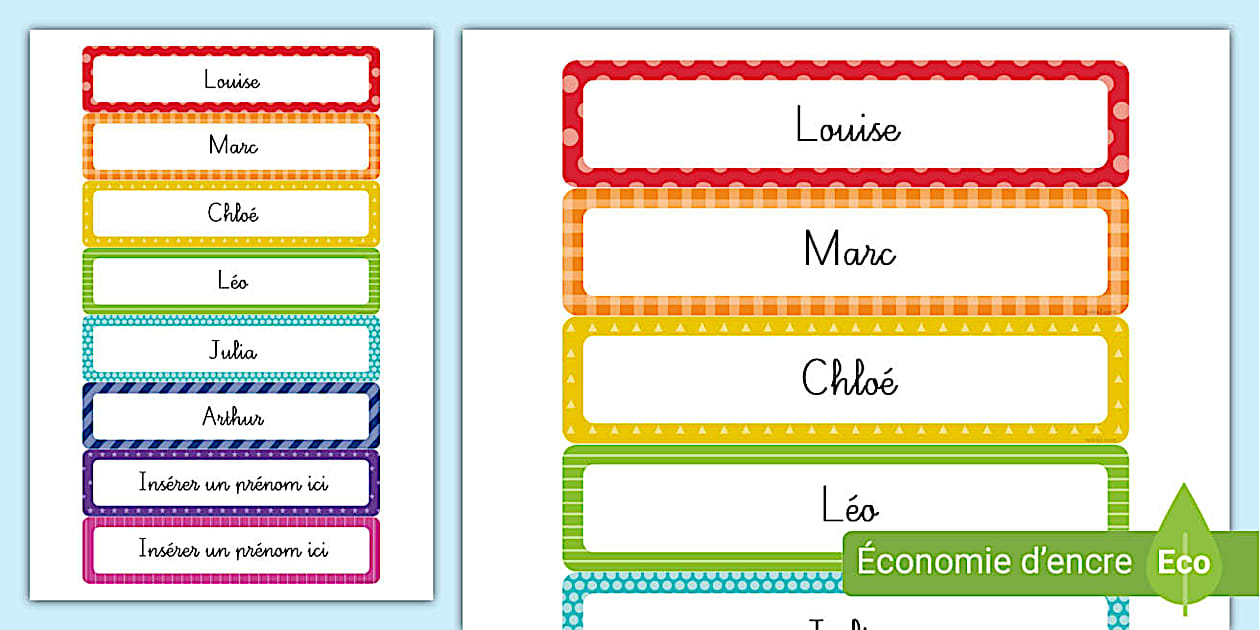 Etiquettes pour prénoms modifiables