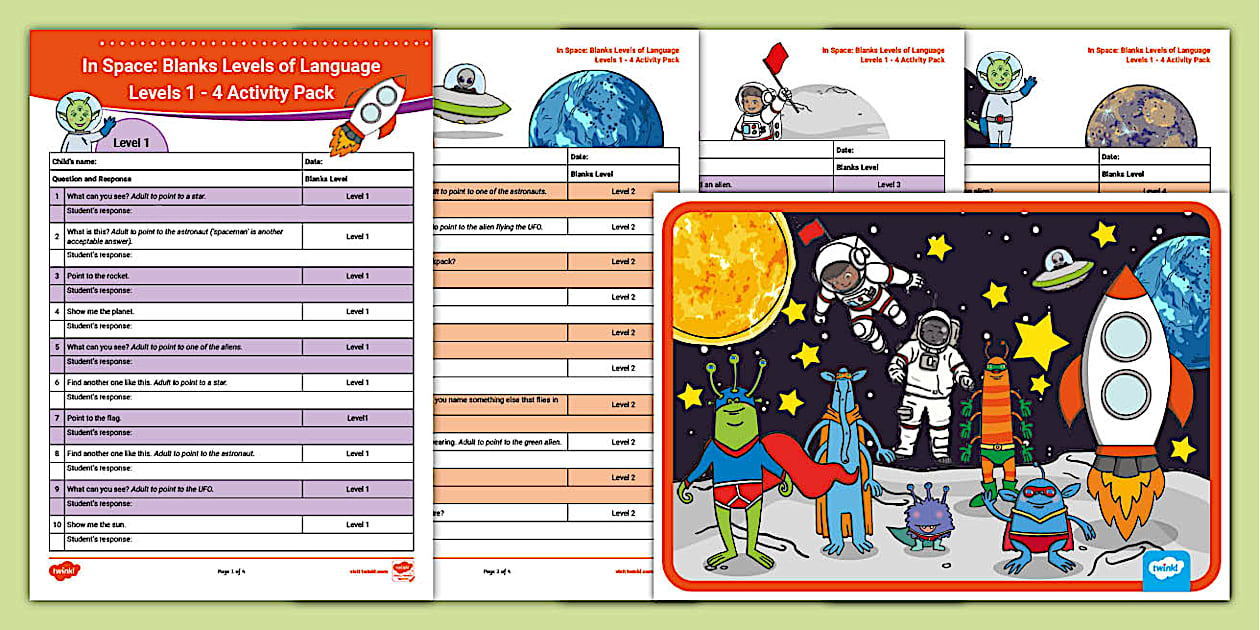 In Space: Blanks Levels of Language Levels 1 - 4 Activity Pack