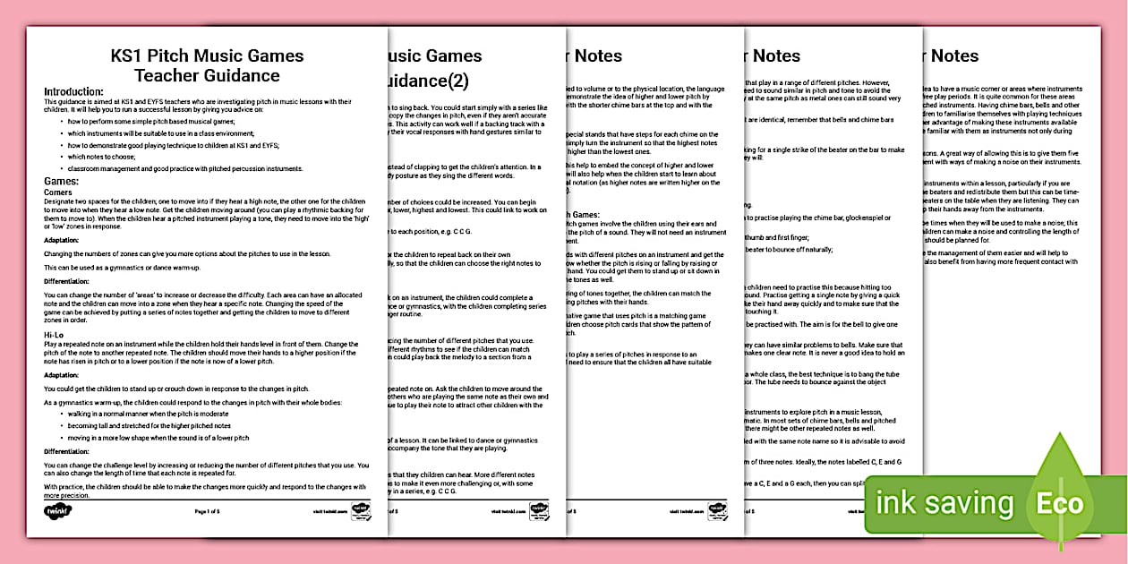 👉 KS1 Pitch Music Games Teacher Guidance - Twinkl