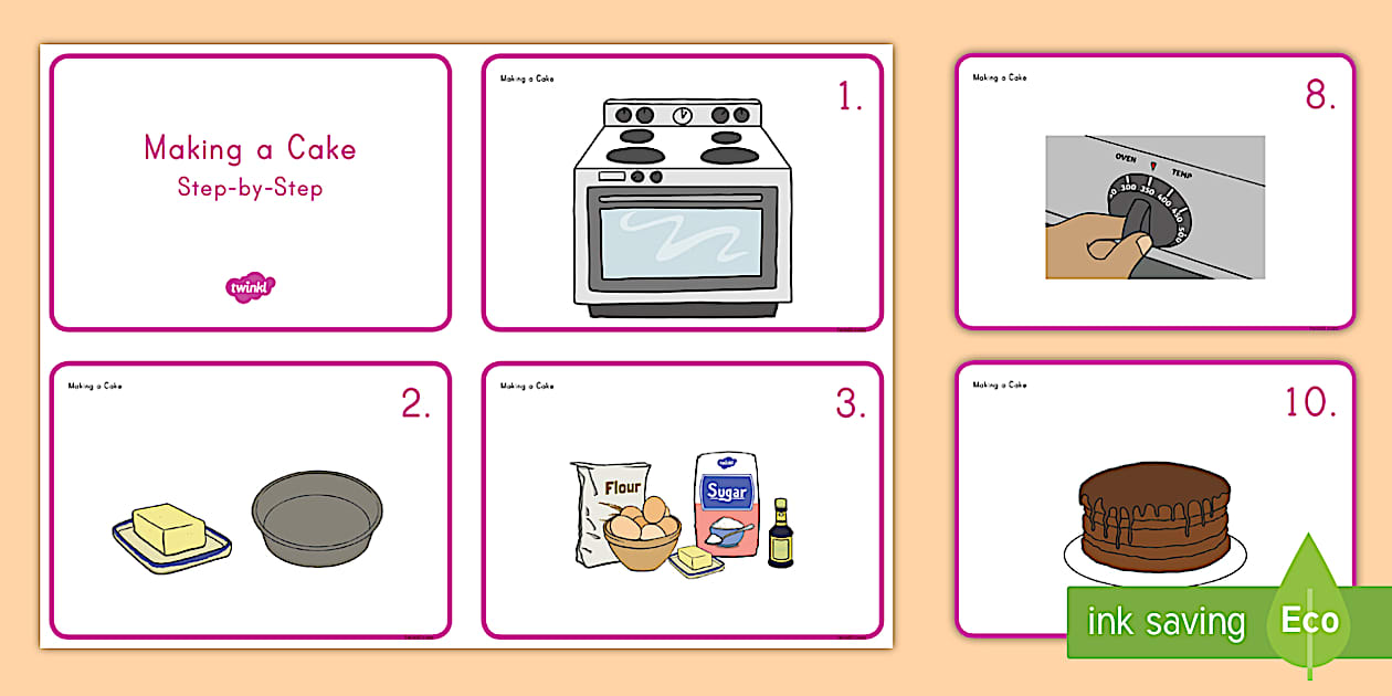 Sequencing Cards: Making a Cake (teacher made) - Twinkl