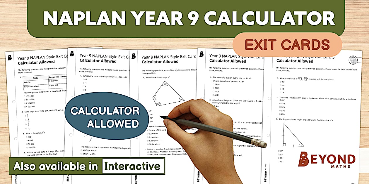 Year 9 NAPLAN Calculator Exit Cards