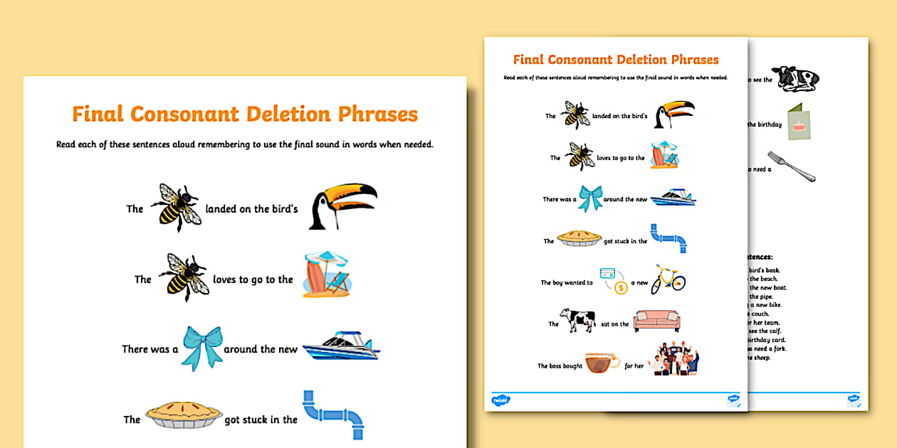 FCD Minimal Pairs - Final Consonant Deletion Sentences
