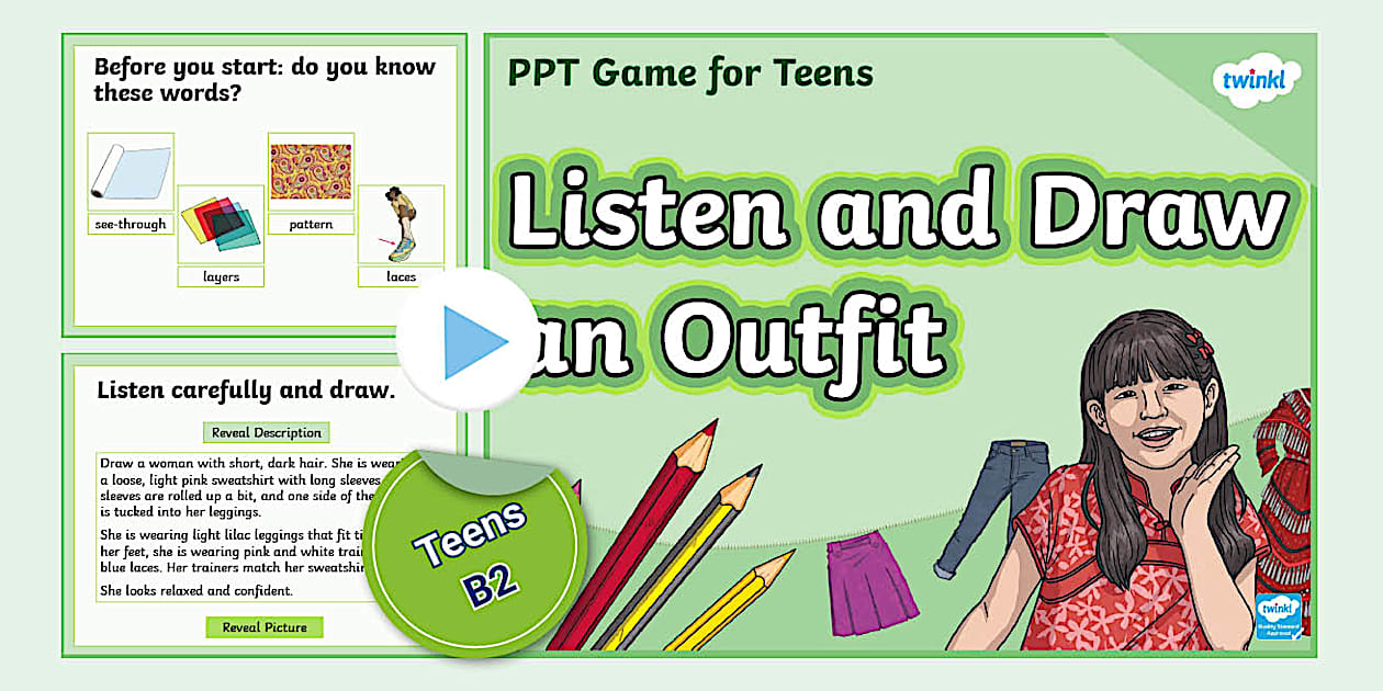 ESL Listen & Draw Outfit [Teens, B2] (teacher made) - Twinkl