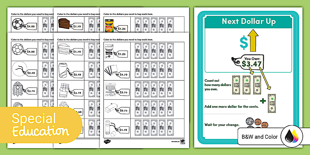 Dollar Up Worksheets for Special Education | Twinkl USA