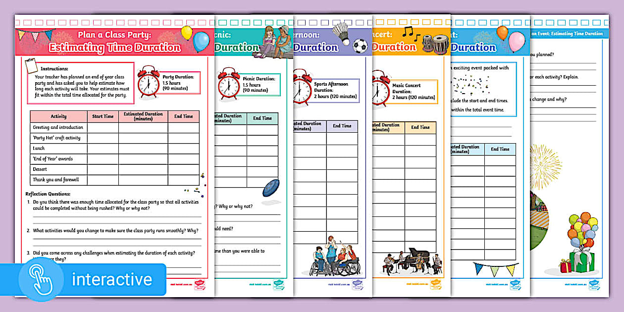 Event Planning: Estimating Time Duration Activity - Twinkl