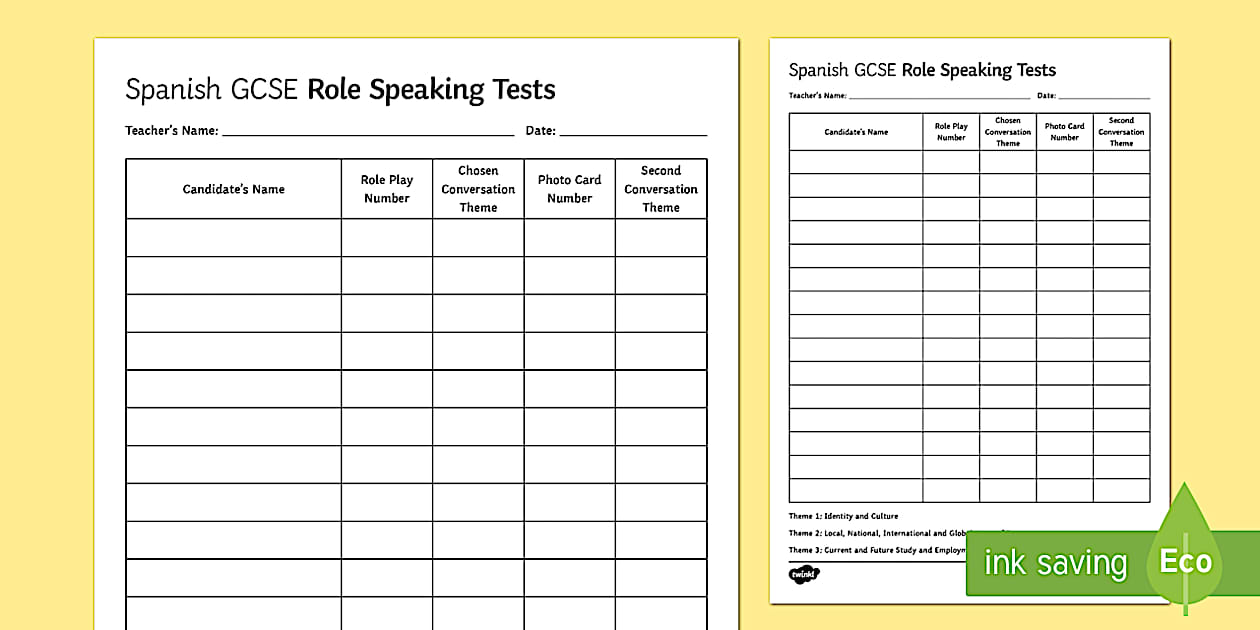 Spanish GCSE Speaking Test Sequence Template (teacher made)