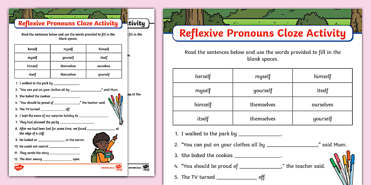 Reflexive Pronouns Cloze Activity (Teacher-Made) - Twinkl