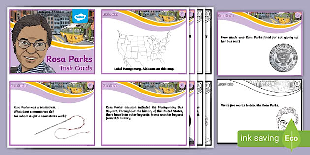 Rosa Parks Task Cards for 3rd-5th Grade - Twinkl