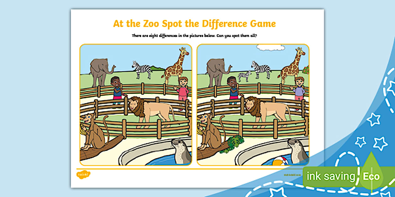 Editable At the Zoo Spot the Difference Game (teacher made)
