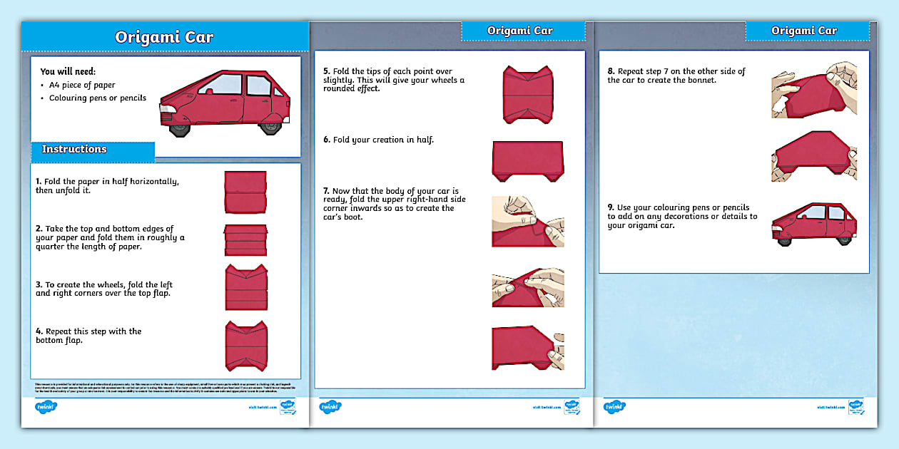 Origami Car Craft Instructions (Teacher-Made) - Twinkl
