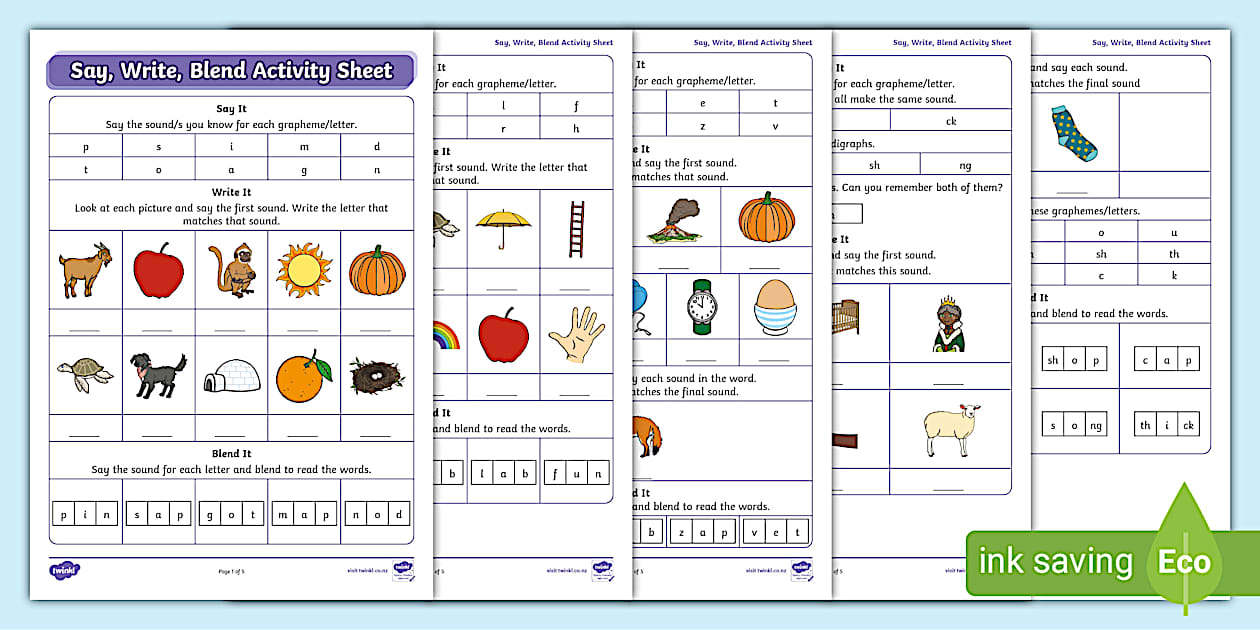Say, Write, Blend Activity Sheets (teacher made) - Twinkl