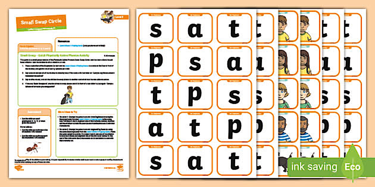 Physically Active Level 2 Phonics Game: Swap Circle s,a,t,p