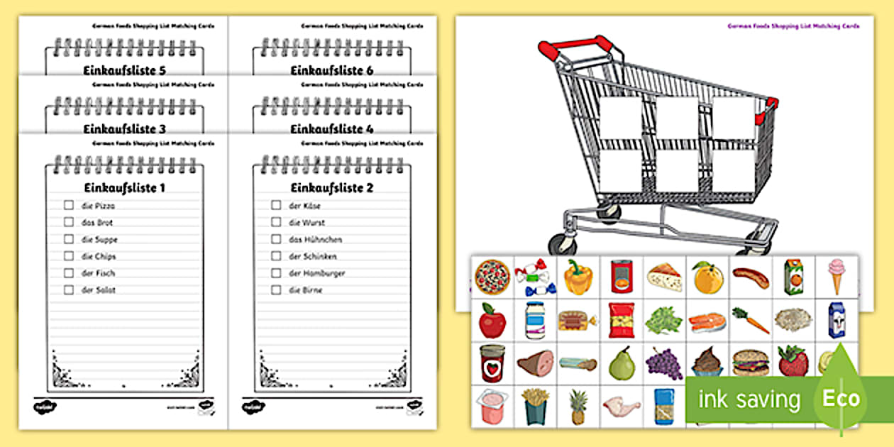 German Foods Shopping List Matching Cards (teacher made)
