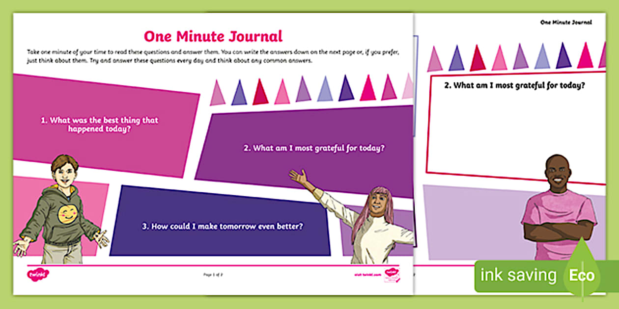 One Minute Journal Worksheet - Twinkl
