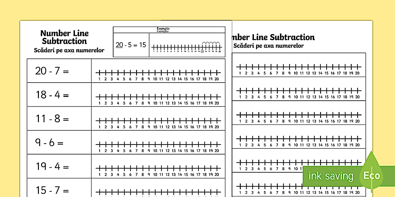 Subtraction From 20 Number Line Worksheet / Worksheet English/Romanian