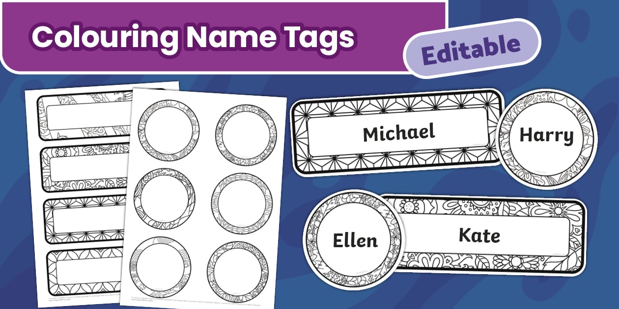 Editable Colouring Name Tags