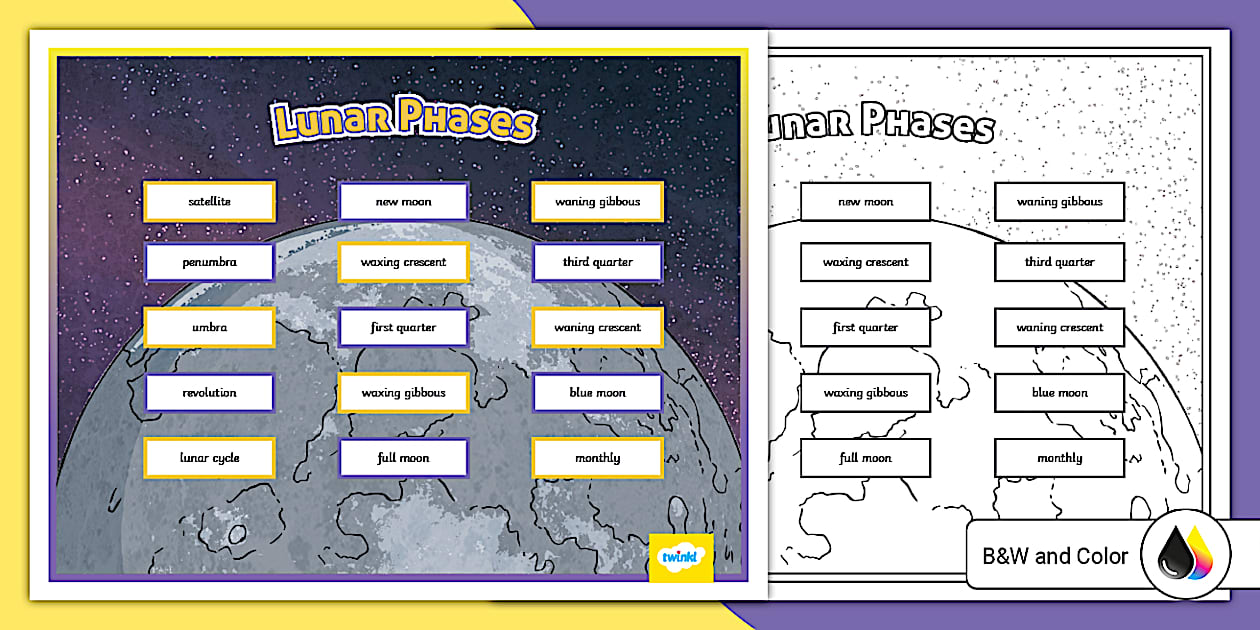 Lunar Phases Vocabulary Mat for 6th-8th Grade (teacher made)
