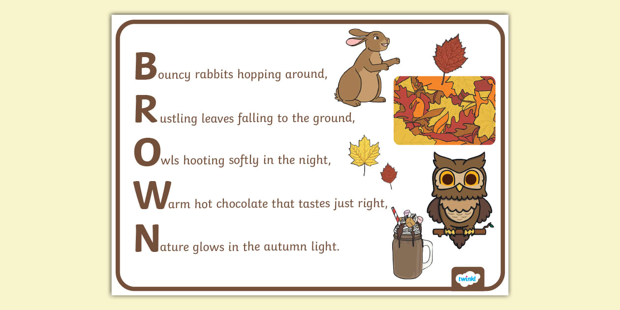 * NEW * Brown Acrostic Poem Example - English Colours