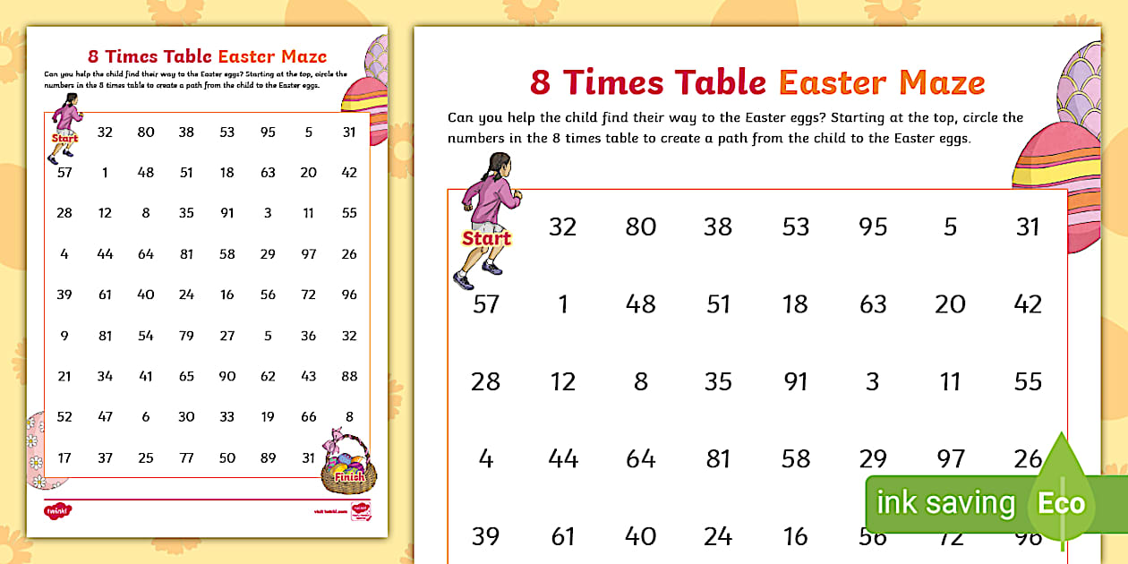 👉 8 Times Table Easter Maze (teacher made) - Twinkl