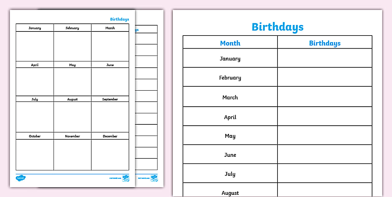 Birthday Calendar Sheets (teacher made) - Twinkl