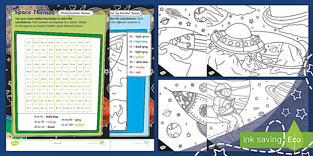 Space-Themed Colouring Pages (Ages 5 - 7) (teacher made)