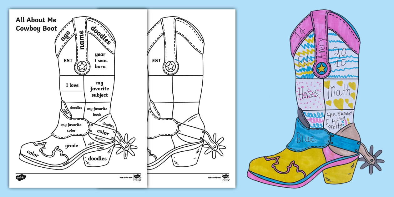 All About Me Cowboy Boot Worksheet (Teacher-Made) - Twinkl