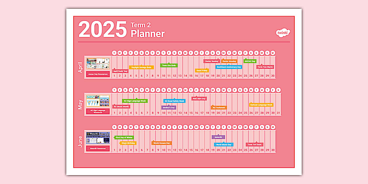 2024 New Zealand Term Two Events and Calendar Planner