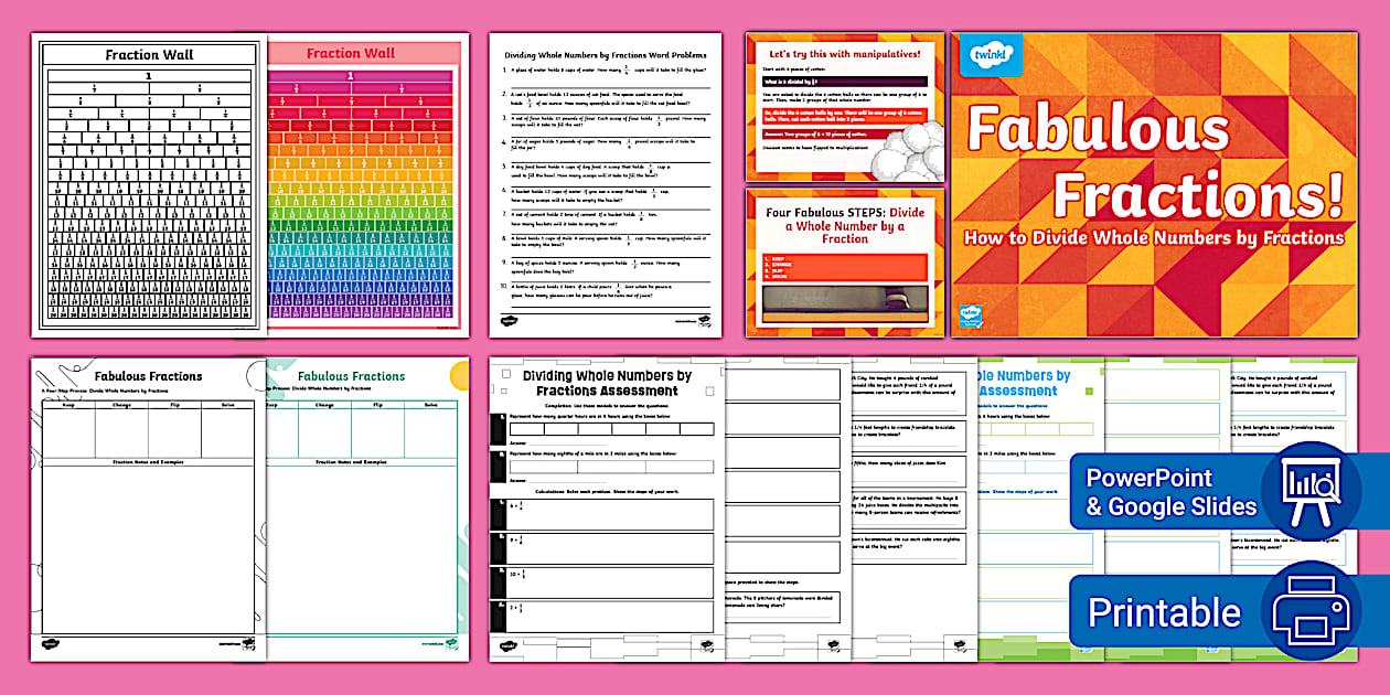 Sixth Grade Whole Numbers Divided by Fractions Lesson Pack