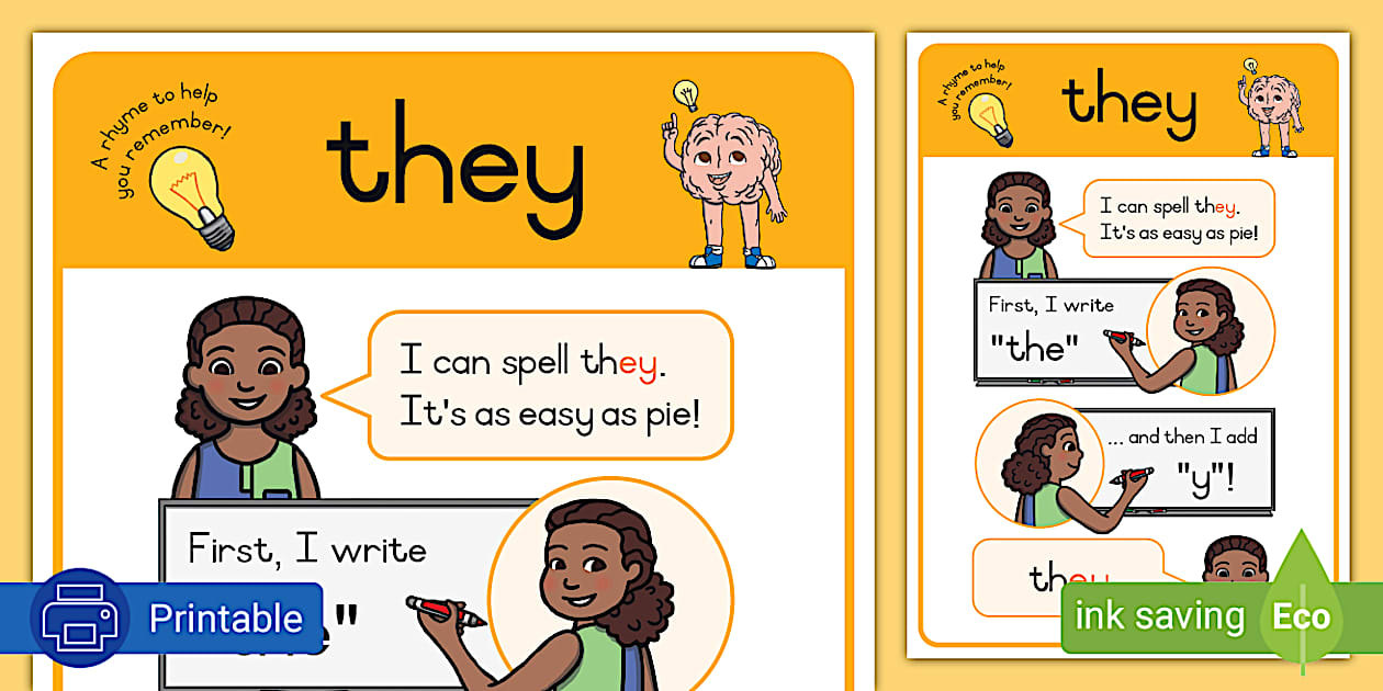 Grade 2 Phonics Poster: How to spell "THEY" (Tricky Word Poem)