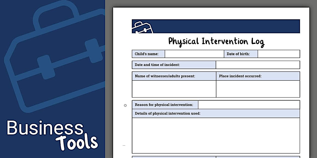 Physical Intervention Log for Private Childcare Settings