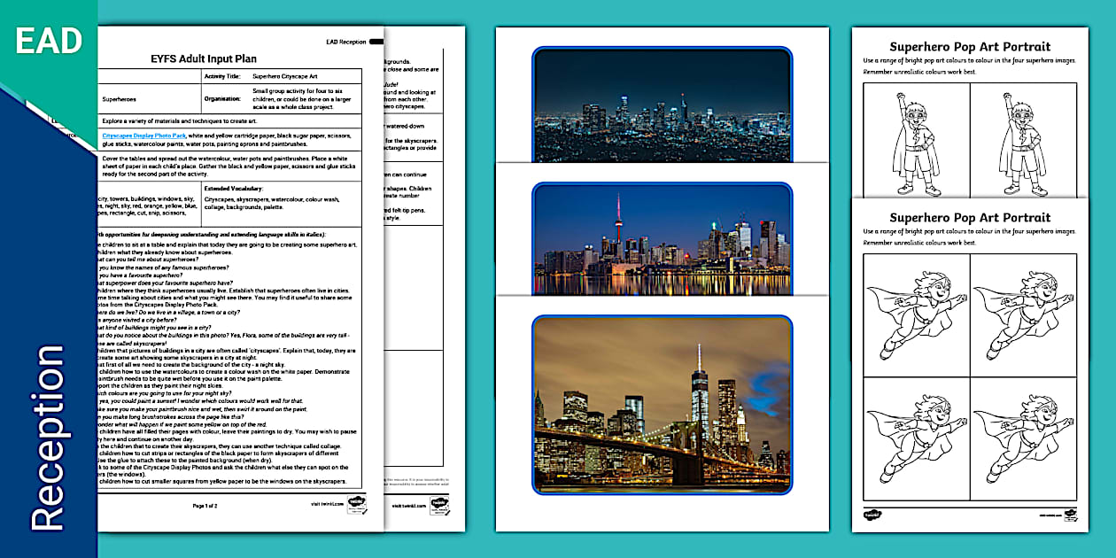 EYFS Superhero Cityscape Art Adult Input Plan & Resources