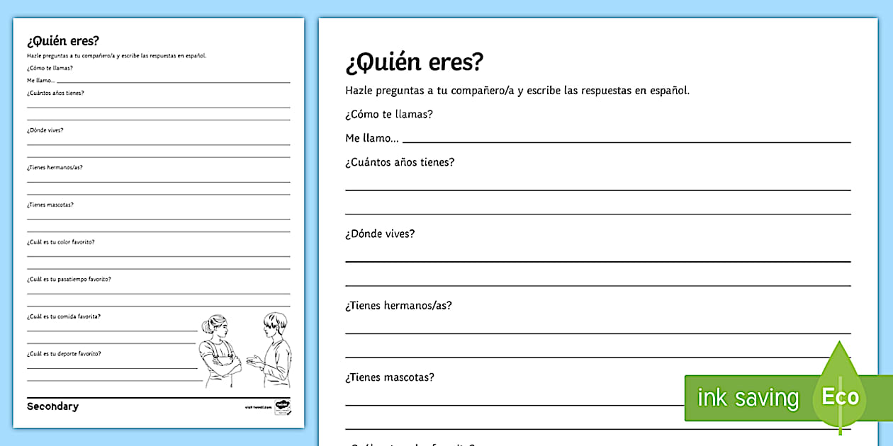 Tell Me About You Basic Questions Worksheet / Worksheet Spanish