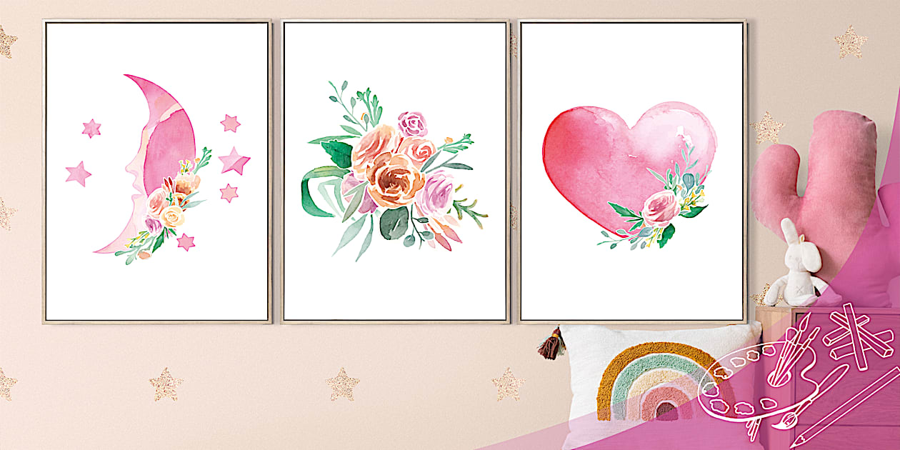 Pink Watercolour Floral-Themed Nursery Posters Pack - Twinkl