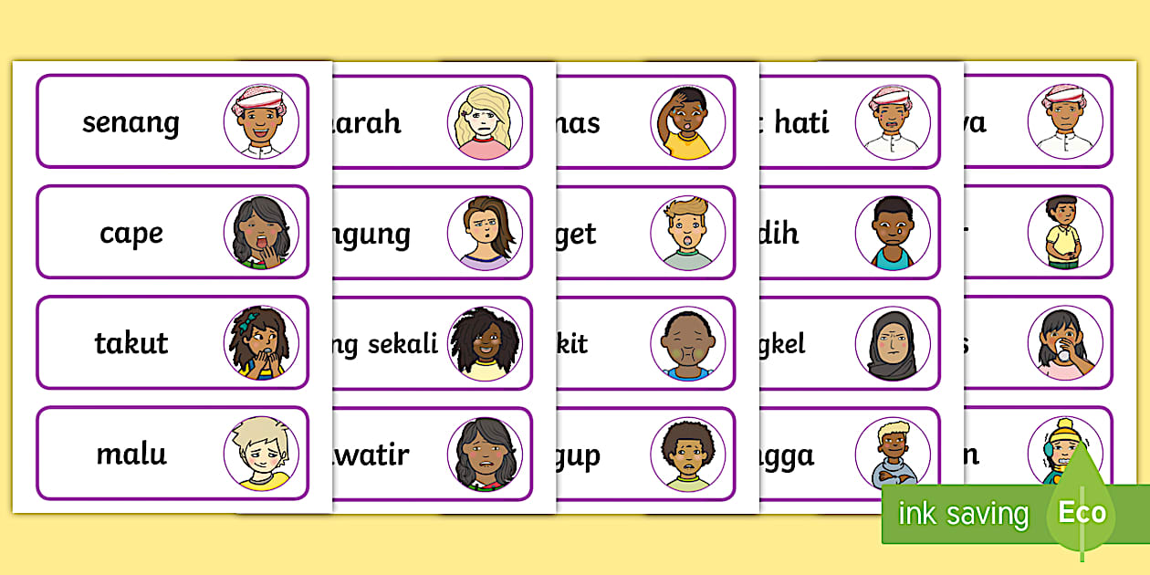 TAS Feelings and Emotions Word Cards Indonesian - Twinkl