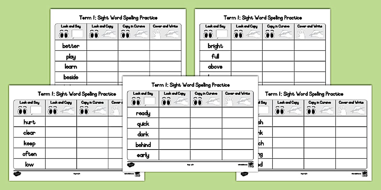 Grade 3 Term 1 Sight Word Spelling Sheets (teacher made)